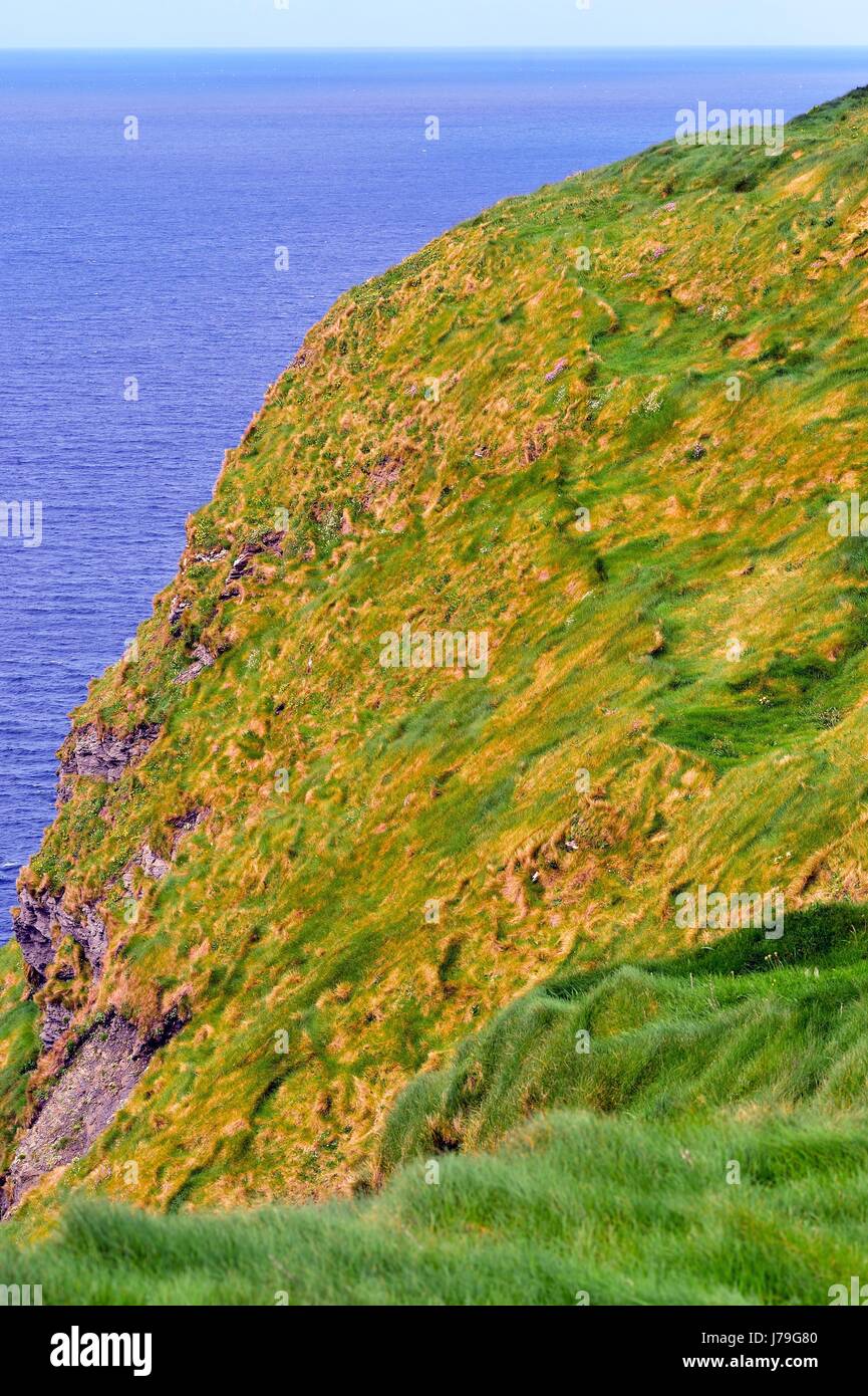 The rugged terrain immediately above the Cliffs of Moher near Liscannor ...