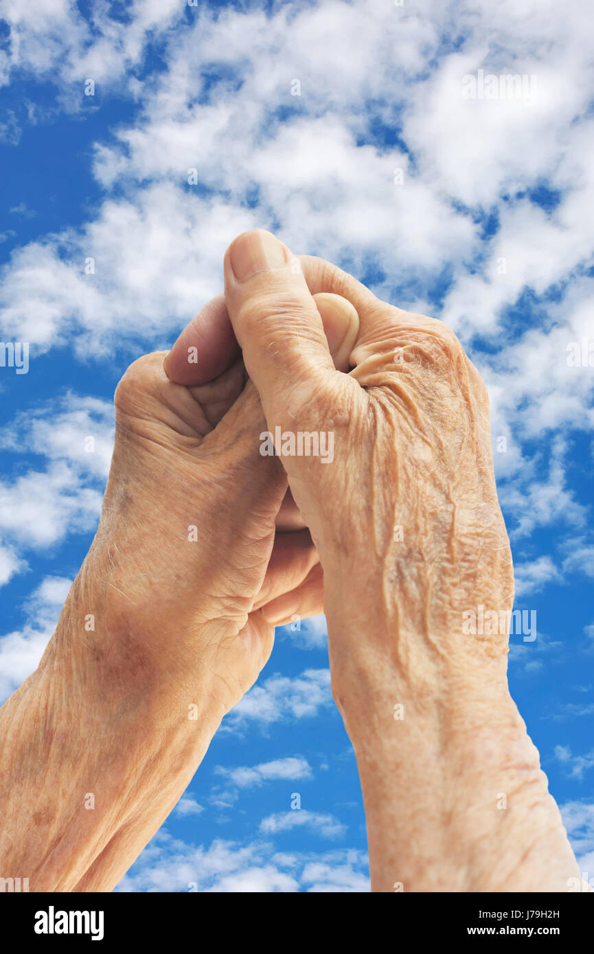 woman hand hands only firmament sky senior senior citizen elderly ...
