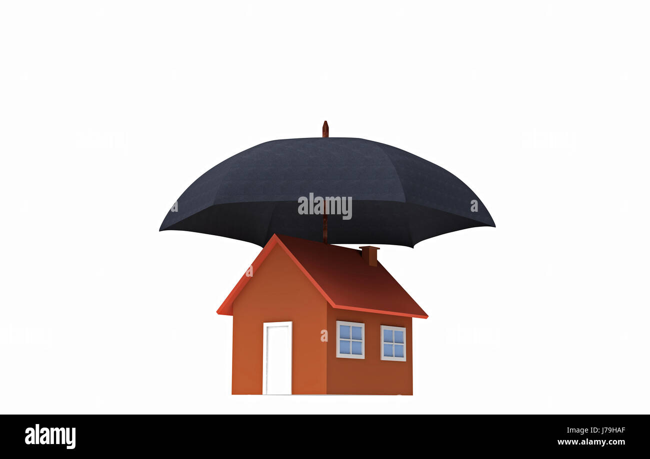 house protection concept home render safety security umbrella 3d house ...