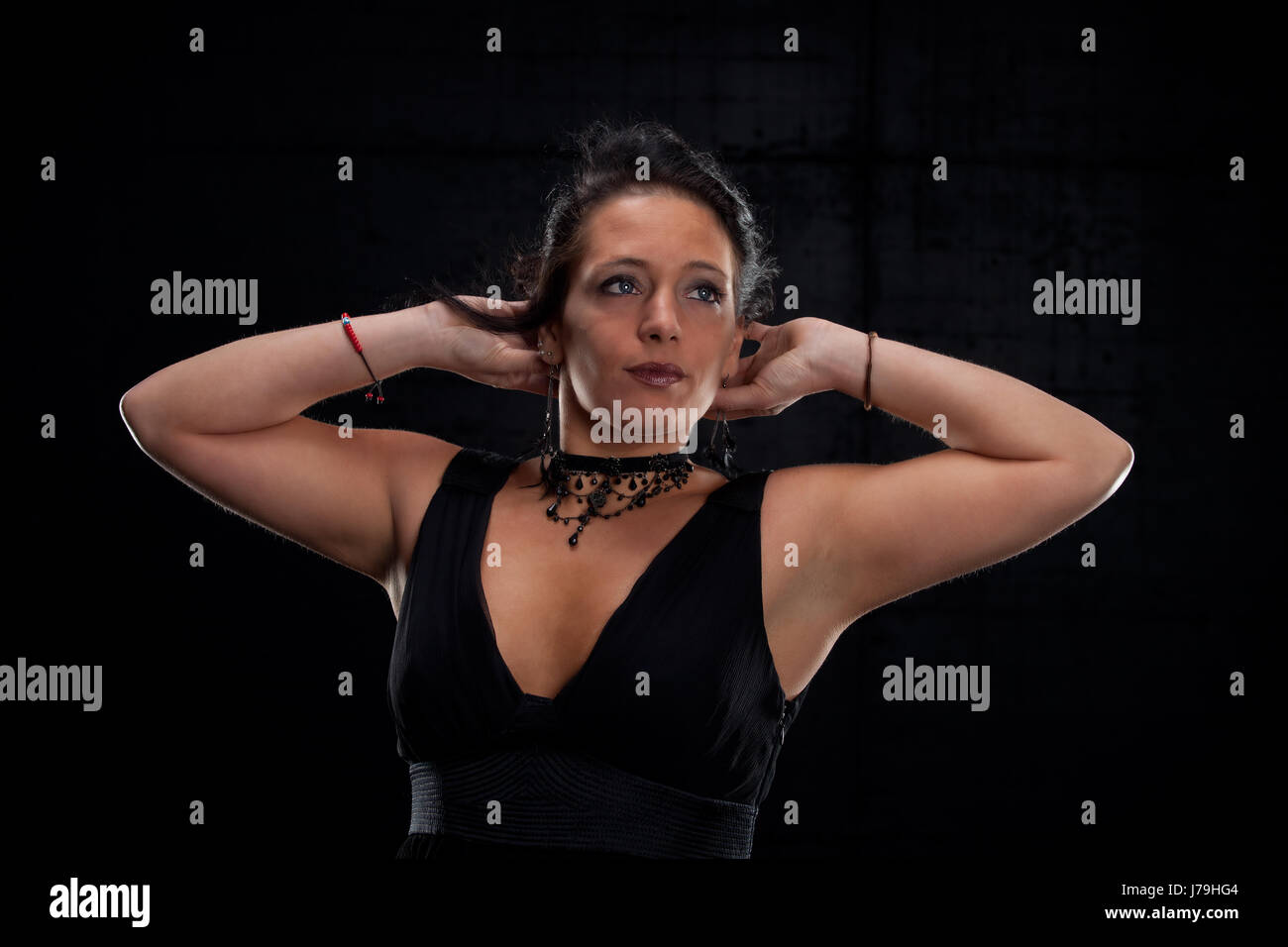 woman black swarthy jetblack deep black standing long hairs necklace ...