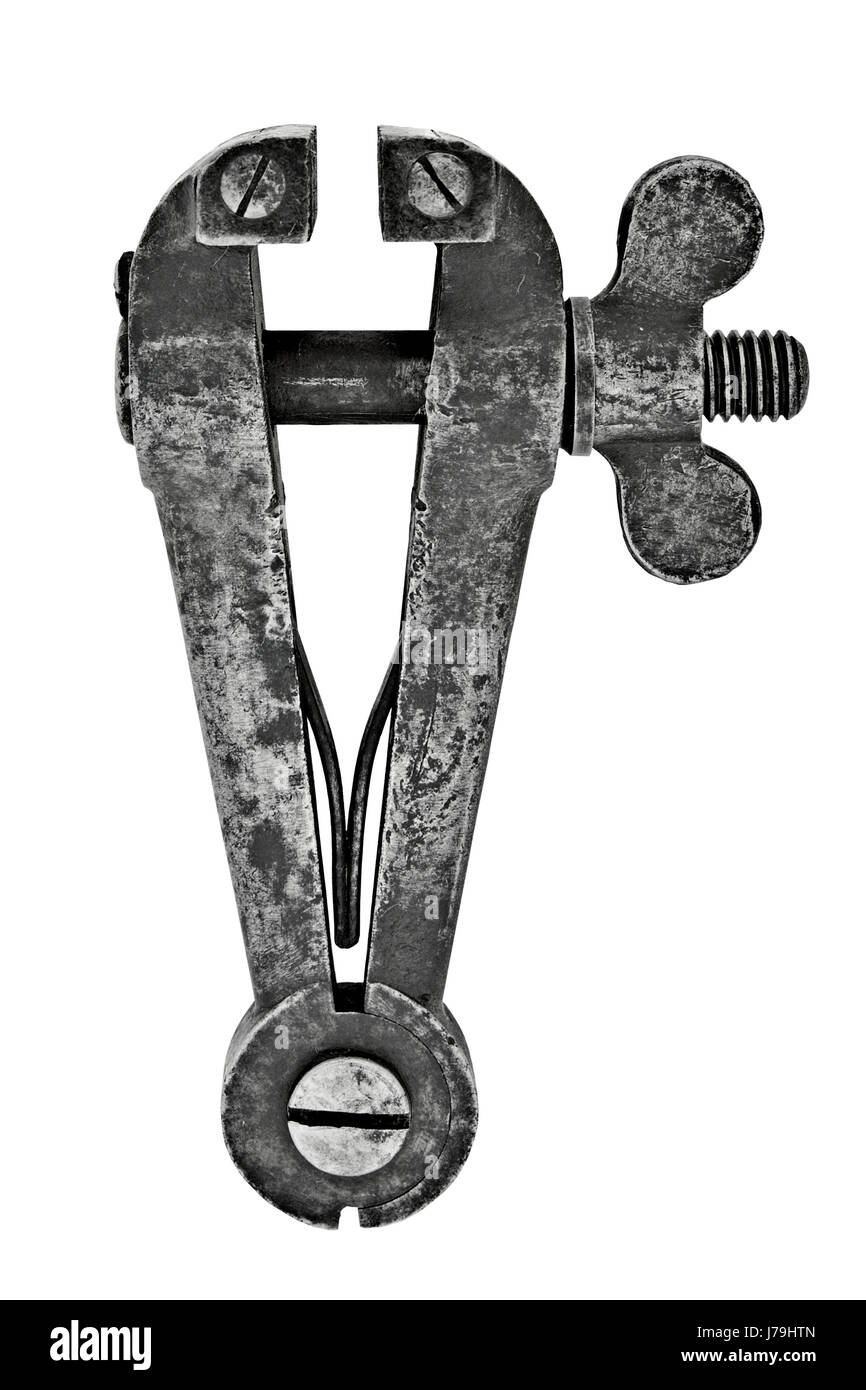 tool object vintage rusty rust old vice vise hand isolated colour ...