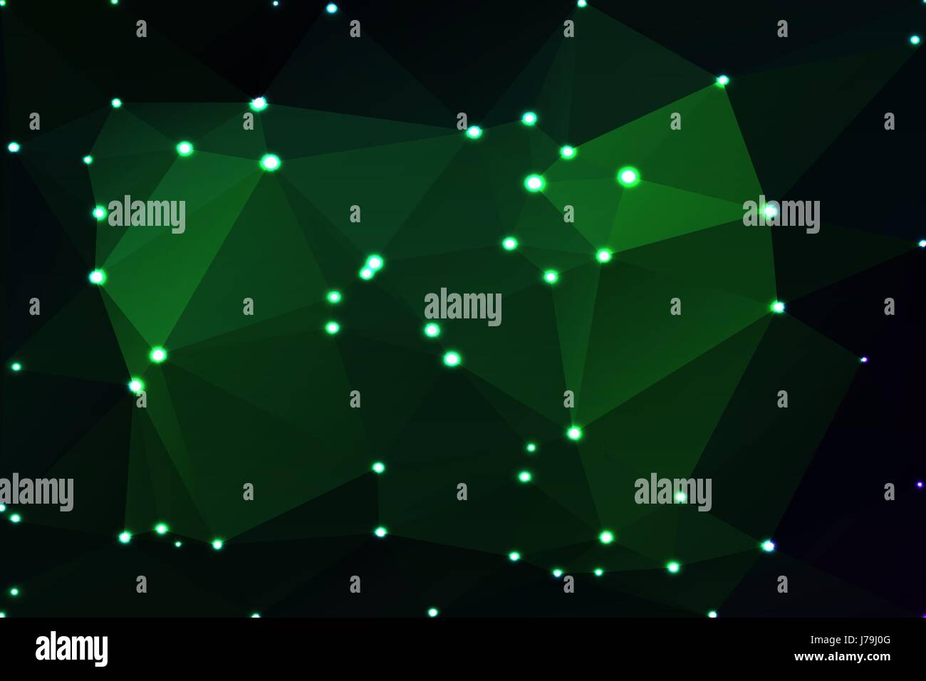 Glowing neon green abstract low poly geometric background with ...