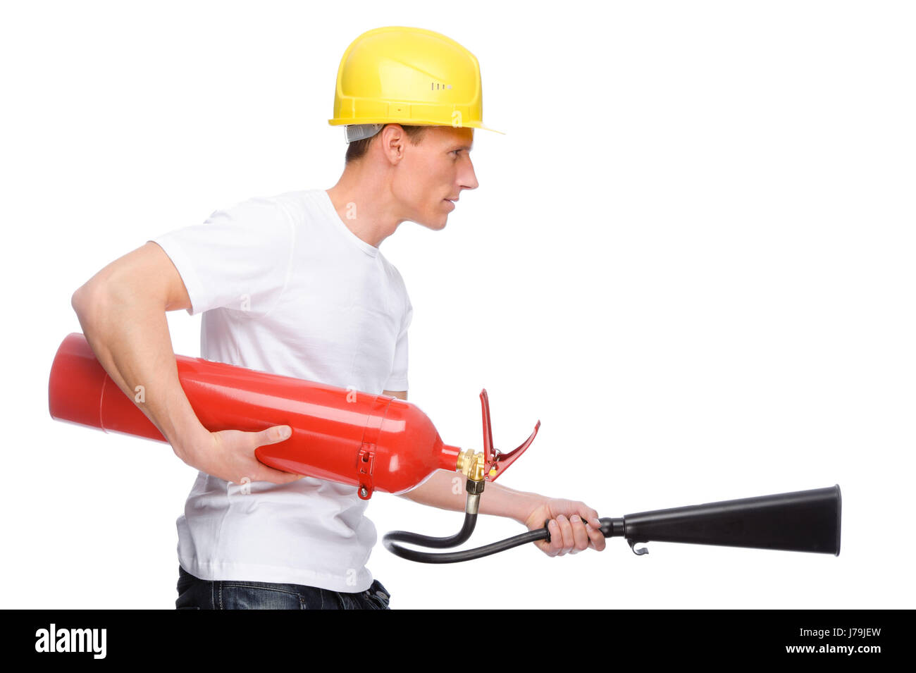 extinguisher fire brigade young younger security safety man ...