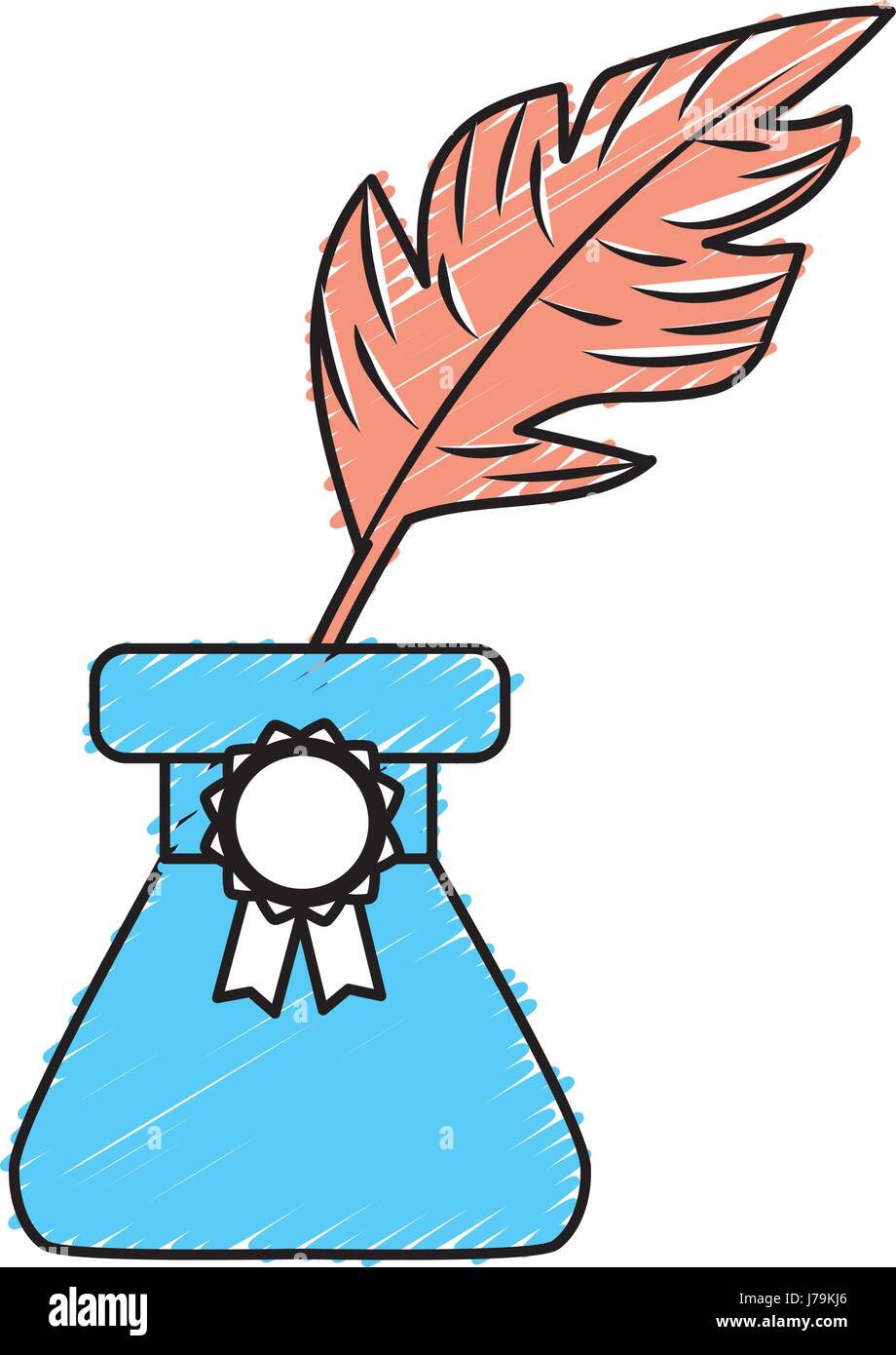 cute inkpot with feather to writing manuscript Stock Vector Image & Art ...