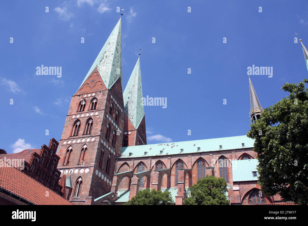 church copper roof steeple saddle roof luebeck brick church europe ...
