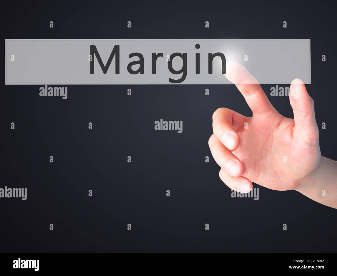 Margin - Hand pressing a button on blurred background concept ...
