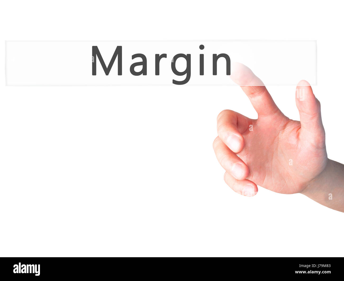 Margin - Hand pressing a button on blurred background concept ...