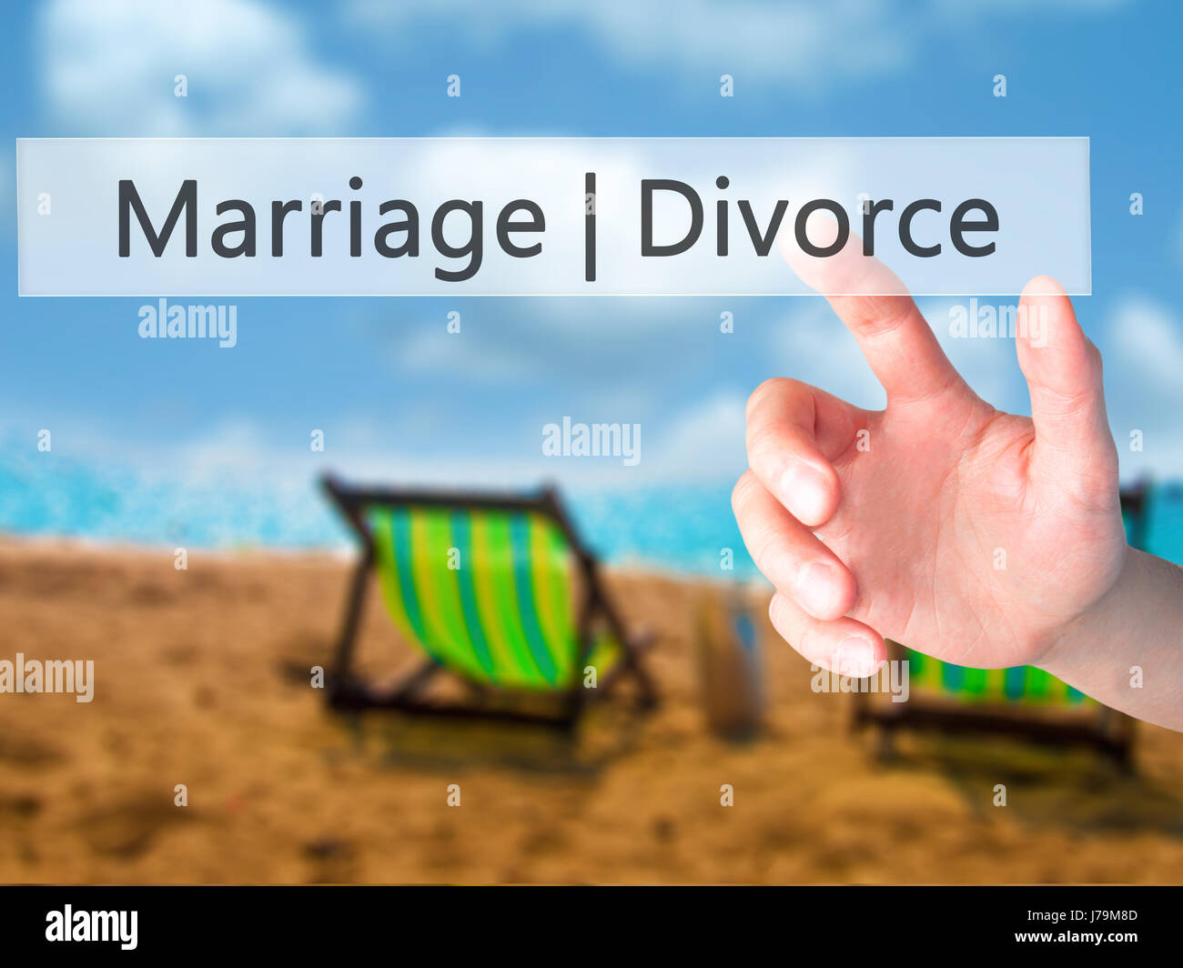 Marriage Divorce - Hand pressing a button on blurred background concept ...