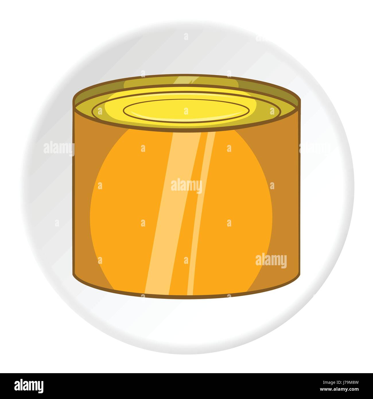 Tin packaging icon in cartoon style isolated on white circle background ...