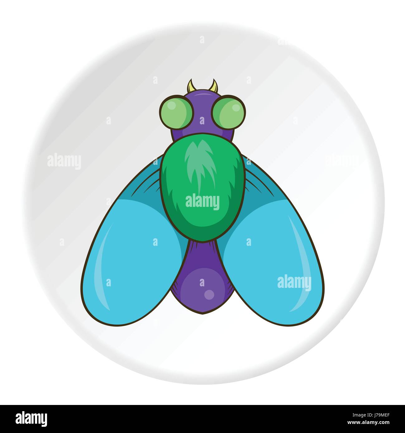 Fly icon in cartoon style isolated on white circle background. Insects ...