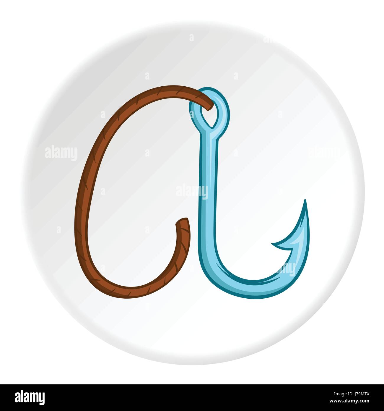 Hook on rope icon in cartoon style isolated on white circle background ...