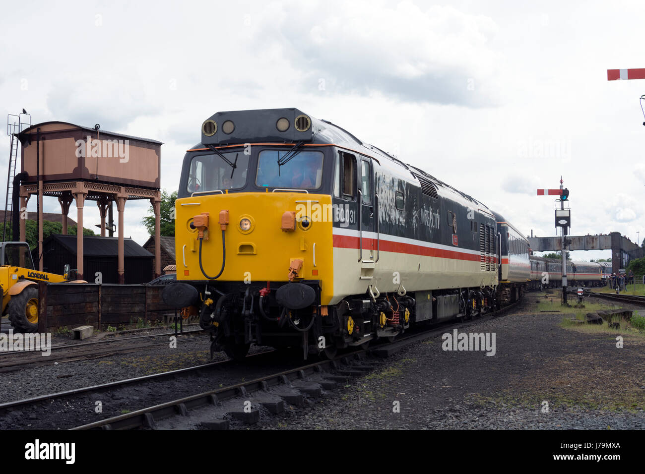 Class 50 diesel locomotive No 50031 "Hood" pulling a train at the ...