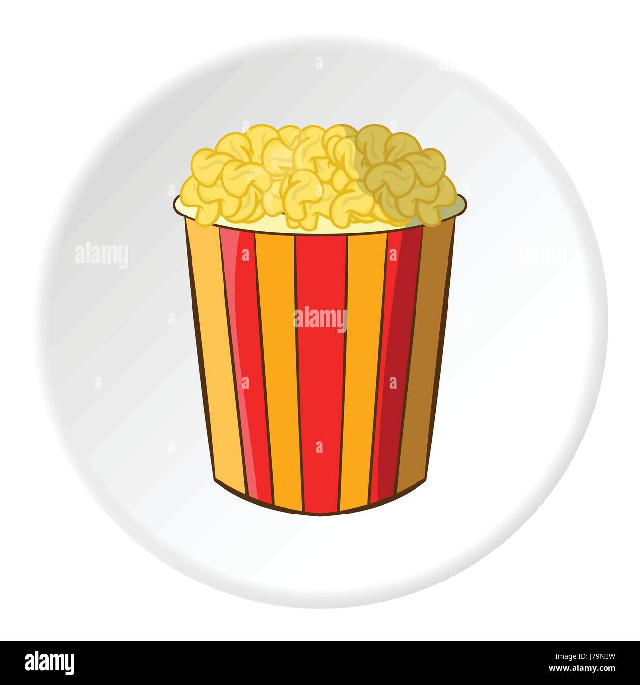Popcorn icon in cartoon style isolated on white circle background. Food ...