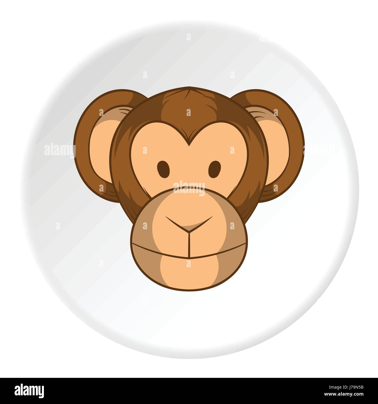 Monkey face icon in cartoon style isolated on white circle background ...