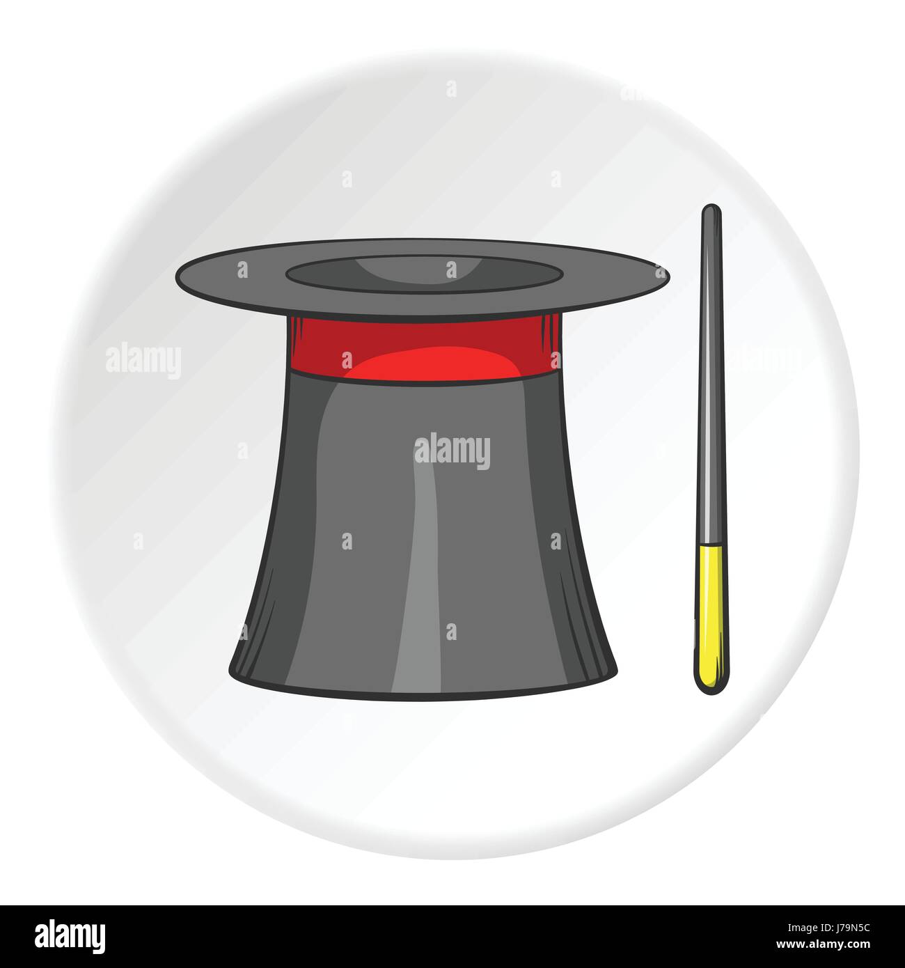 Magician hat and magic wand icon in cartoon style isolated on white ...