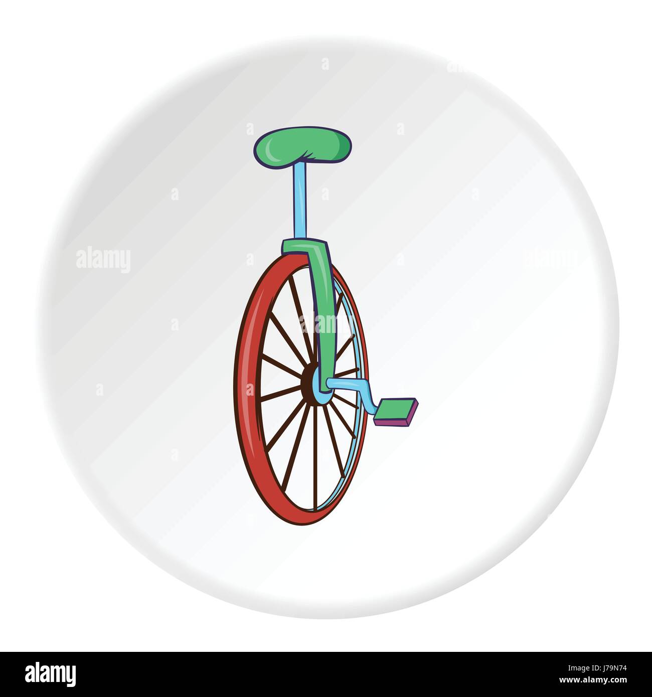 Unicycle icon in cartoon style isolated on white circle background ...