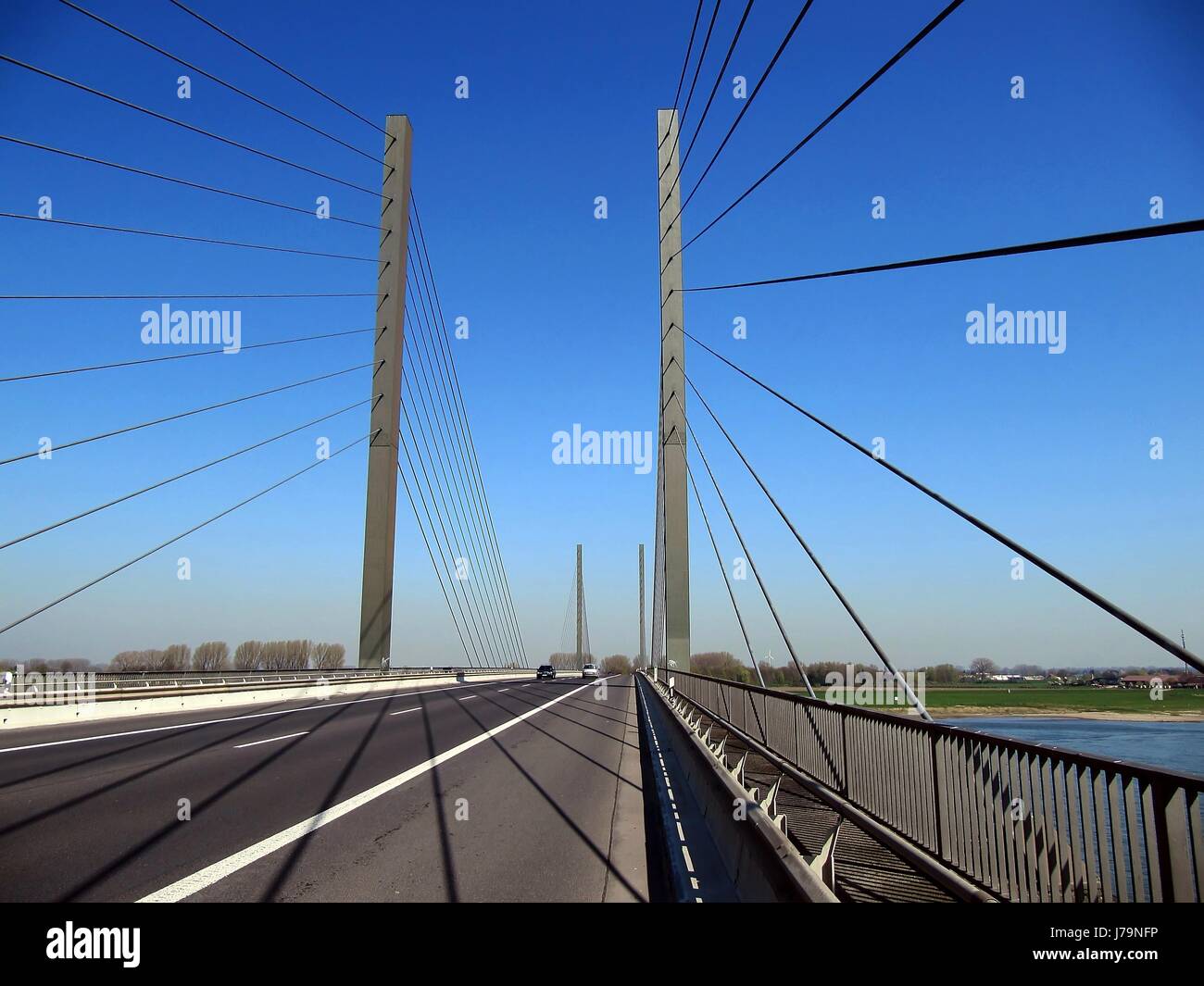 bridge river water blue car automobile vehicle means of travel motor ...