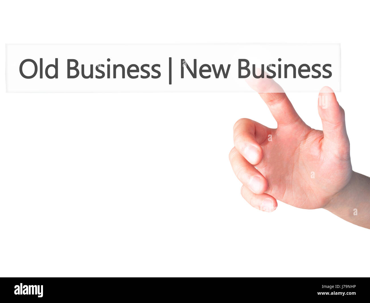 Old Business New Business - Hand pressing a button on blurred ...