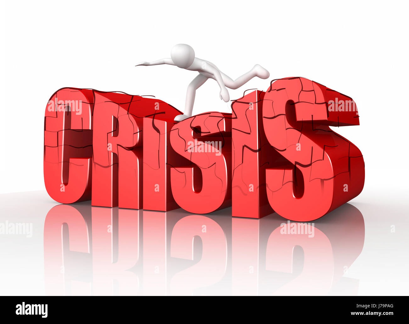 Icon man overcoming the crisis - jumps over the word crisis / 3d ...