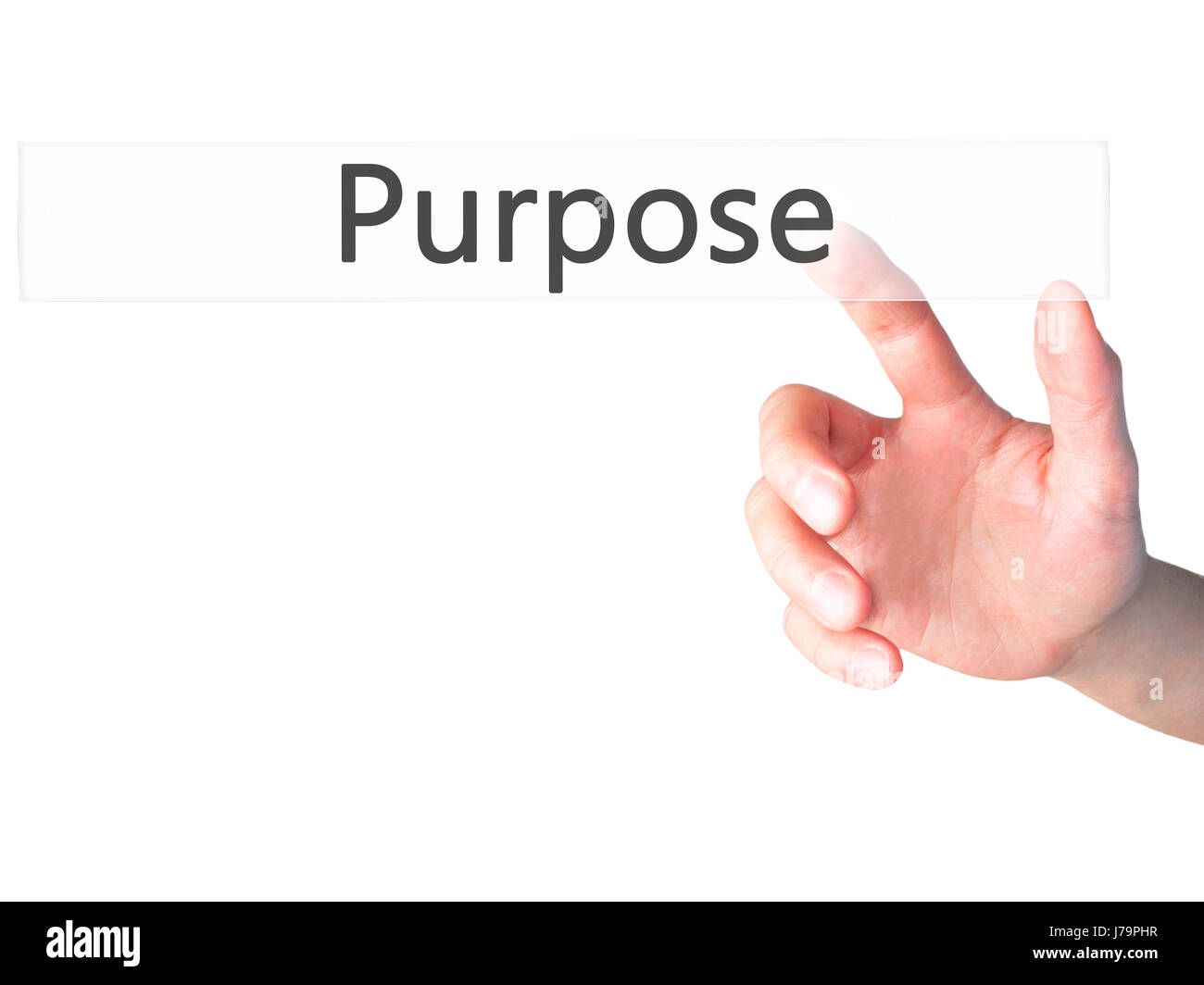 Purpose - Hand pressing a button on blurred background concept ...