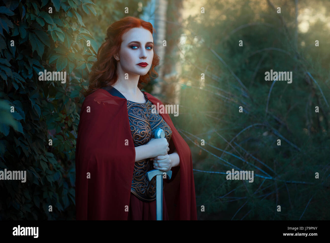 Portrait of a girl female warrior with sword in hand. Gothick style ...