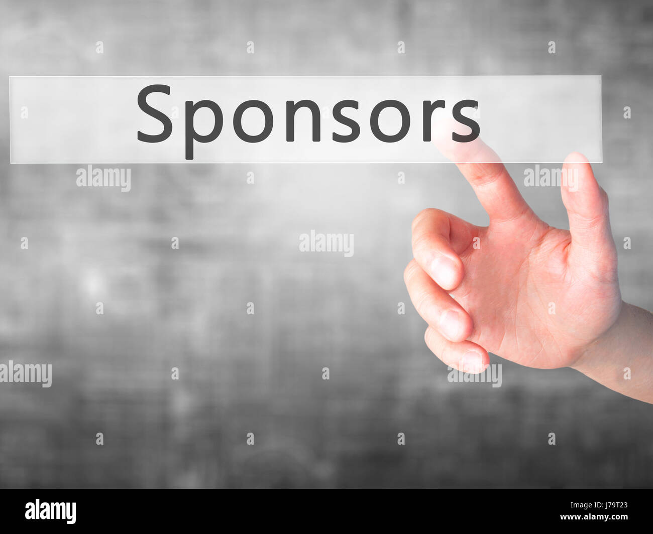 Sponsors - Hand pressing a button on blurred background concept ...