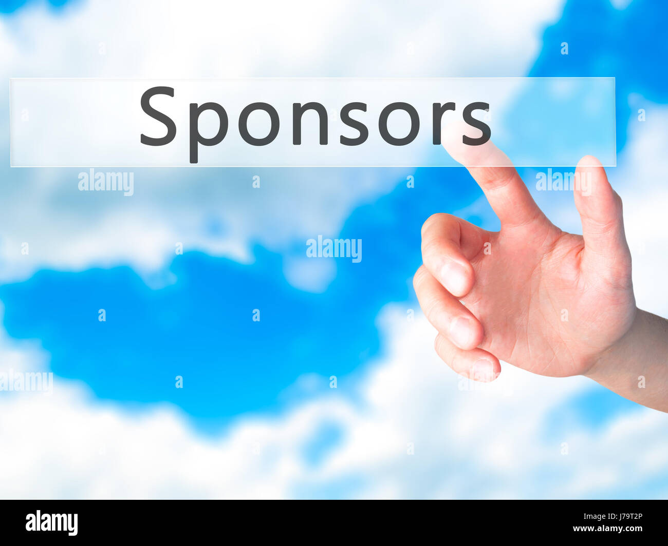 Sponsors - Hand pressing a button on blurred background concept ...