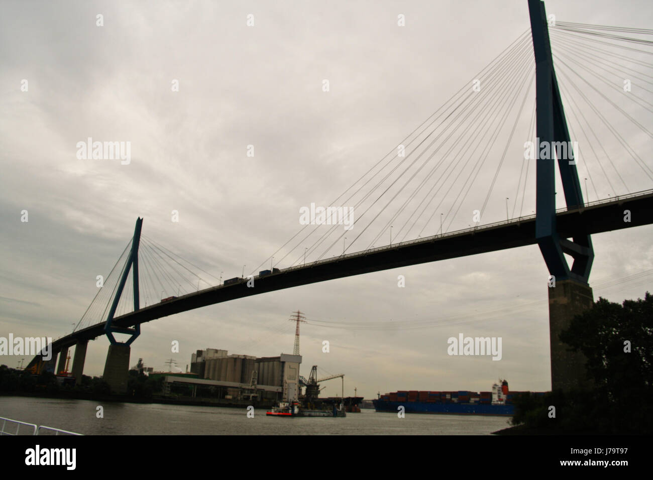 bridge harbor hamburg Hanseatic city harbours elbe river water bridge ...