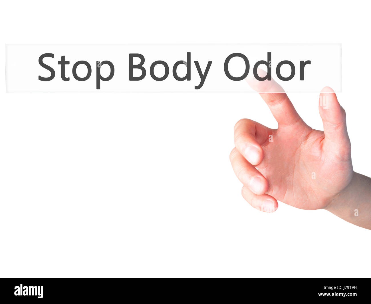 Stop Body Odor - Hand pressing a button on blurred background concept ...