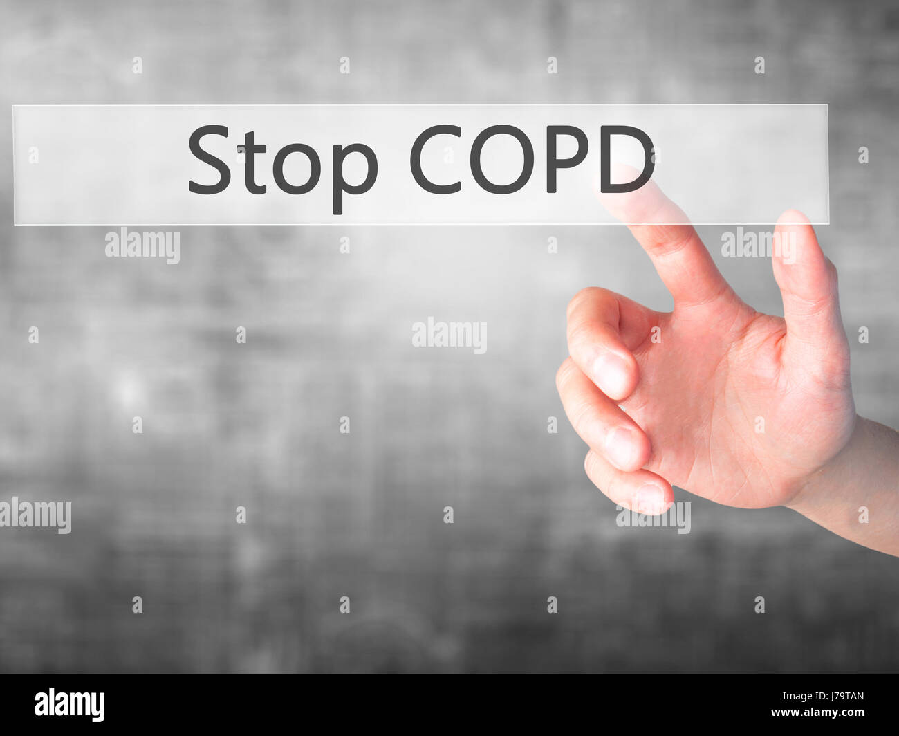Stop COPD - Hand pressing a button on blurred background concept ...