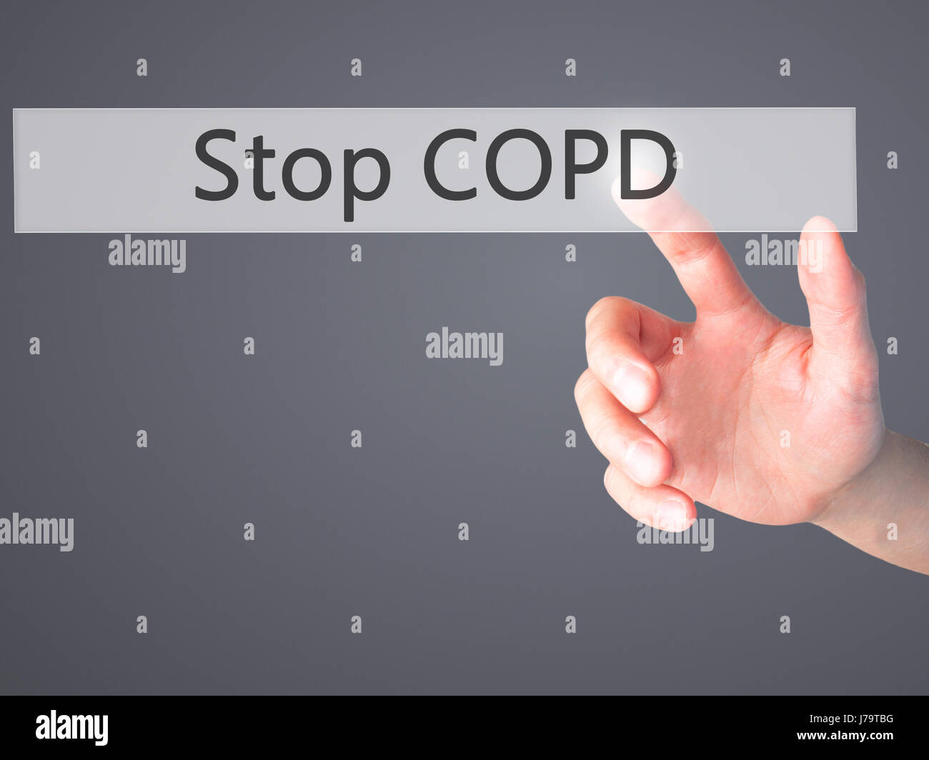 Stop COPD - Hand pressing a button on blurred background concept ...