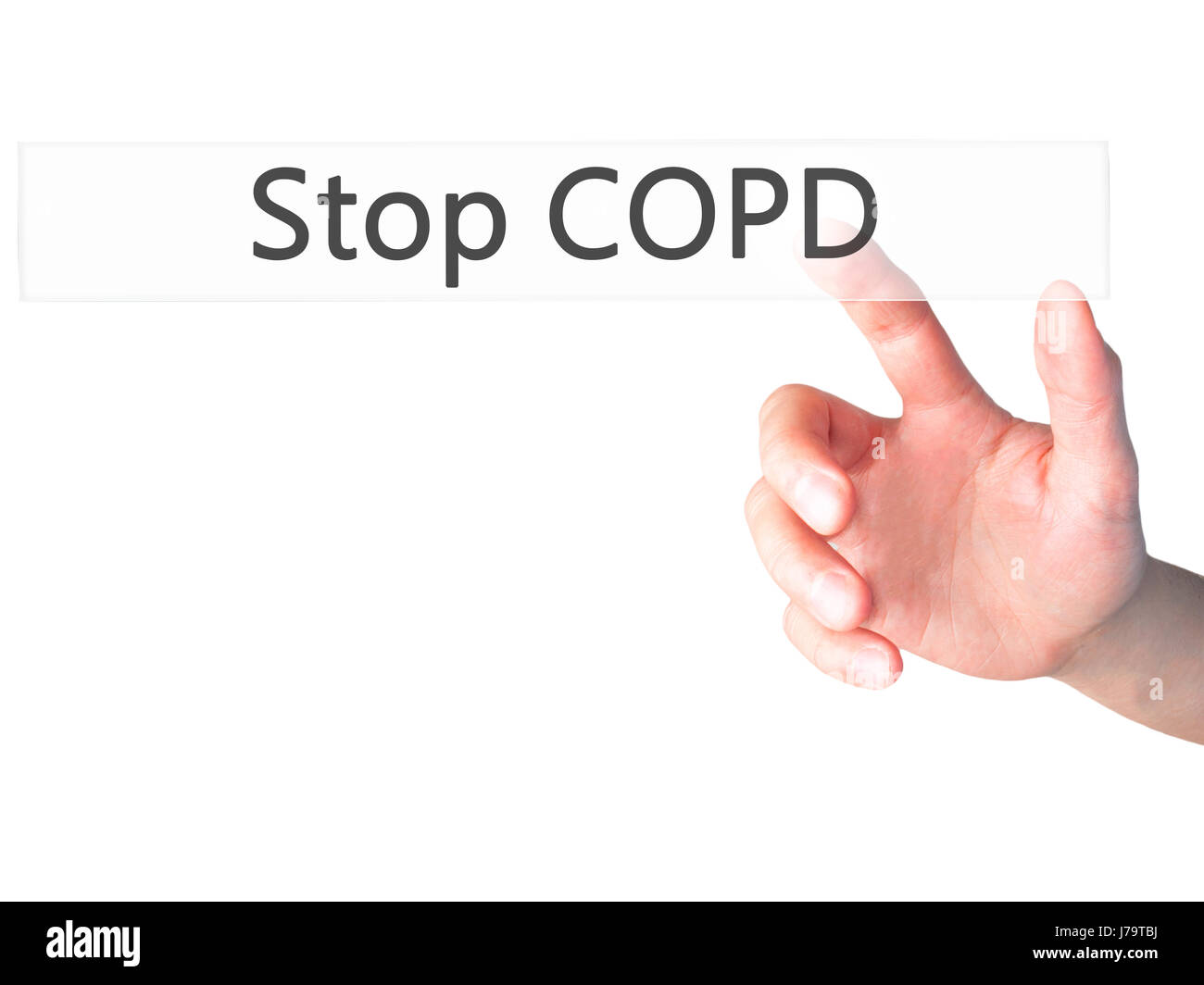 Stop COPD - Hand pressing a button on blurred background concept ...
