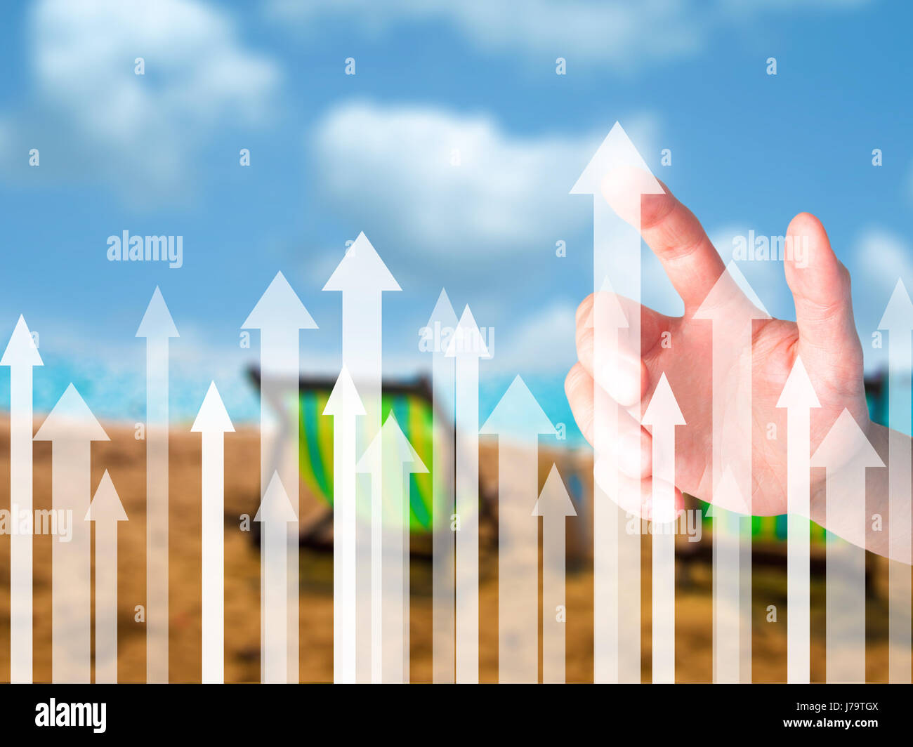Businessman hand pressing Sales Growth Graph on virtual screen ...