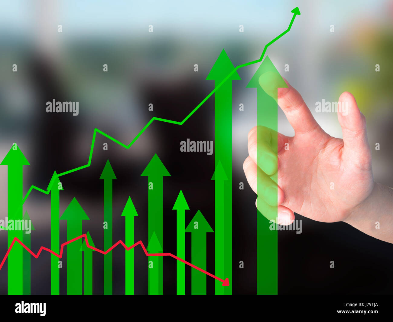Businessman hand pressing Sales Growth Graph on virtual screen ...