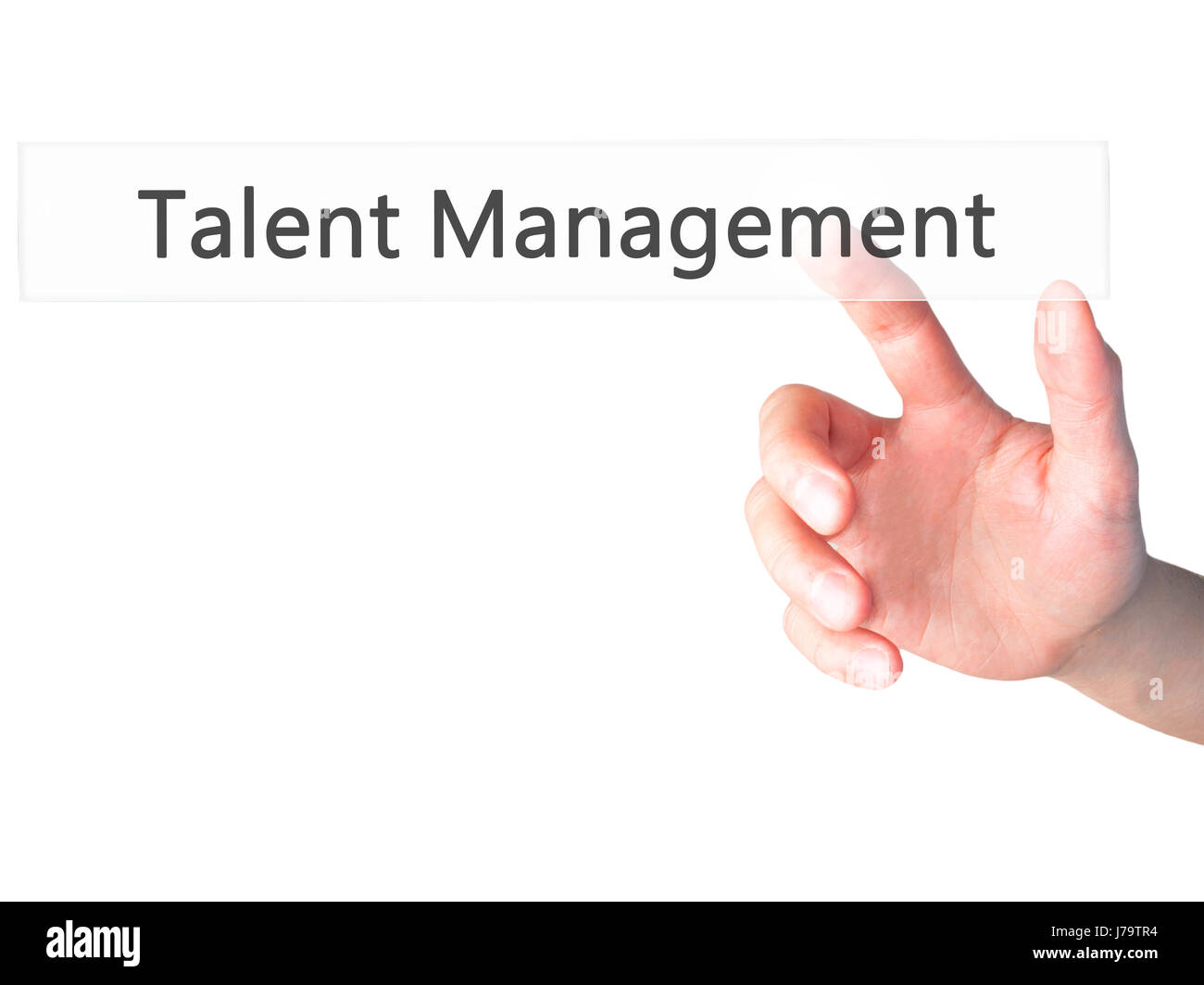 Talent Management - Hand pressing a button on blurred background ...