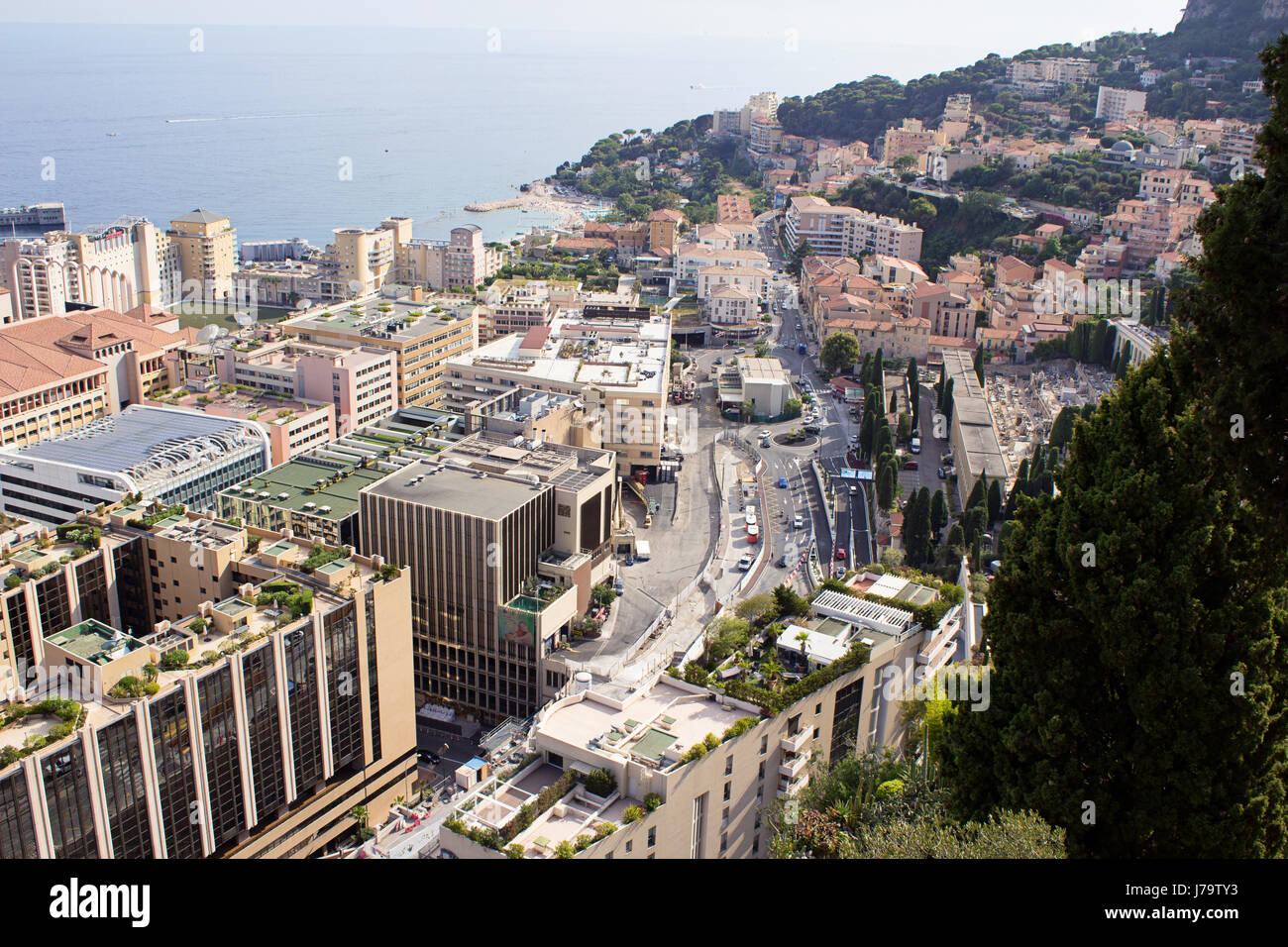 Monaco, Monte-Carlo: landscape top view of the city and old town with ...