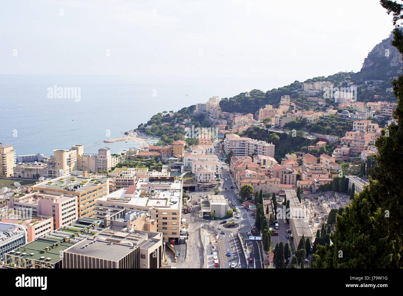 Monaco, Monte-Carlo: landscape top view of the city and old town with ...