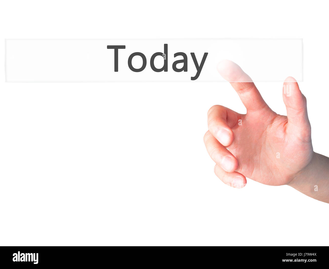 Today - Hand pressing a button on blurred background concept . Business ...