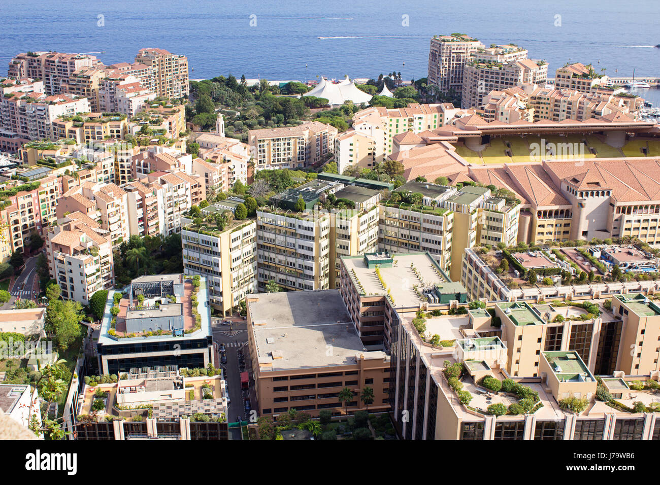 Monaco, Monte-Carlo: landscape top view of the city and old town with ...