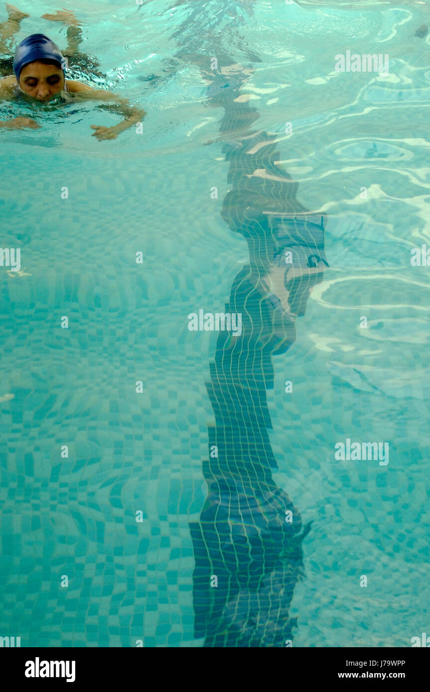 Sports club swimming pool with sunlight reflecting off the water Stock ...