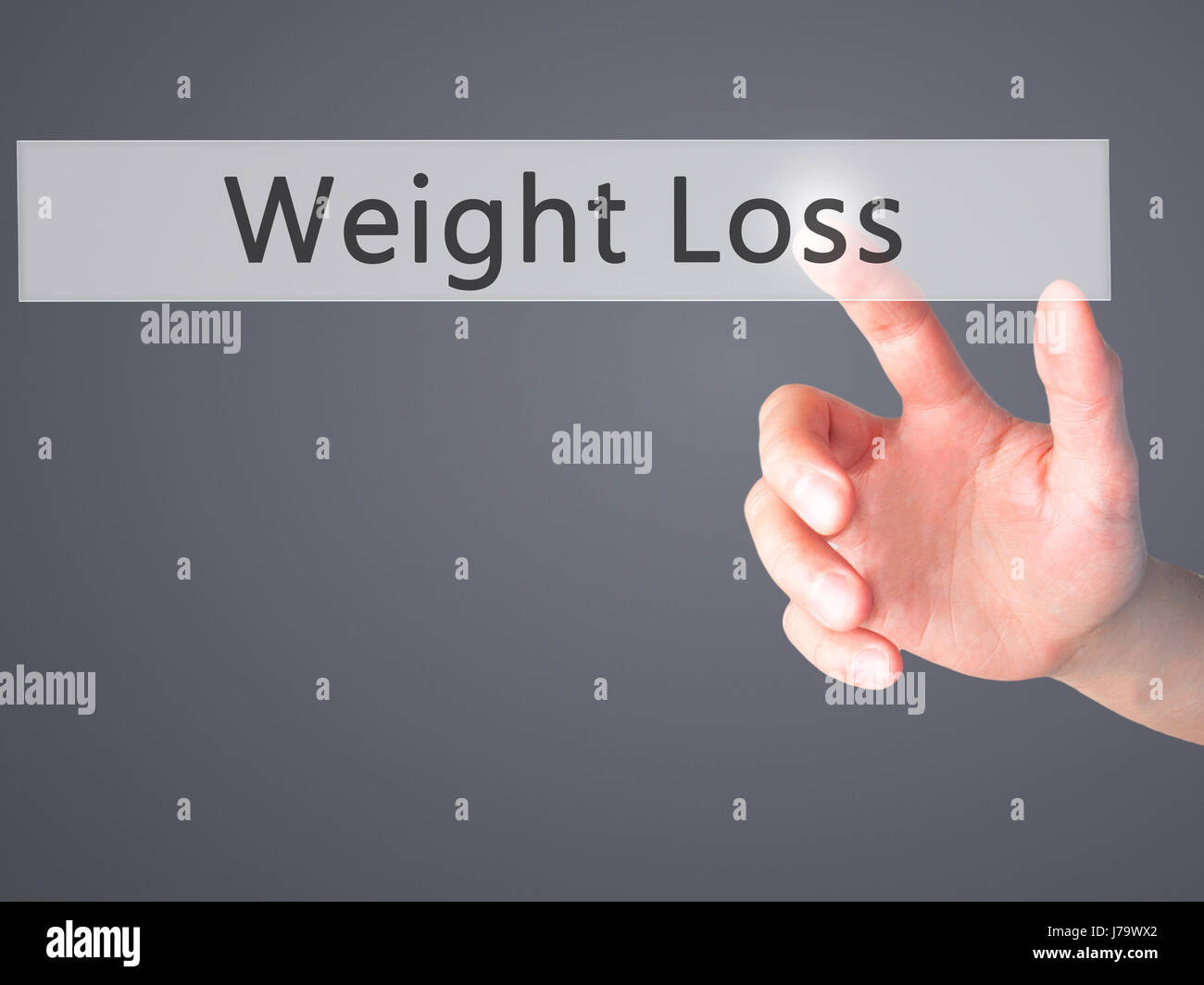 Weight Loss - Hand pressing a button on blurred background concept ...