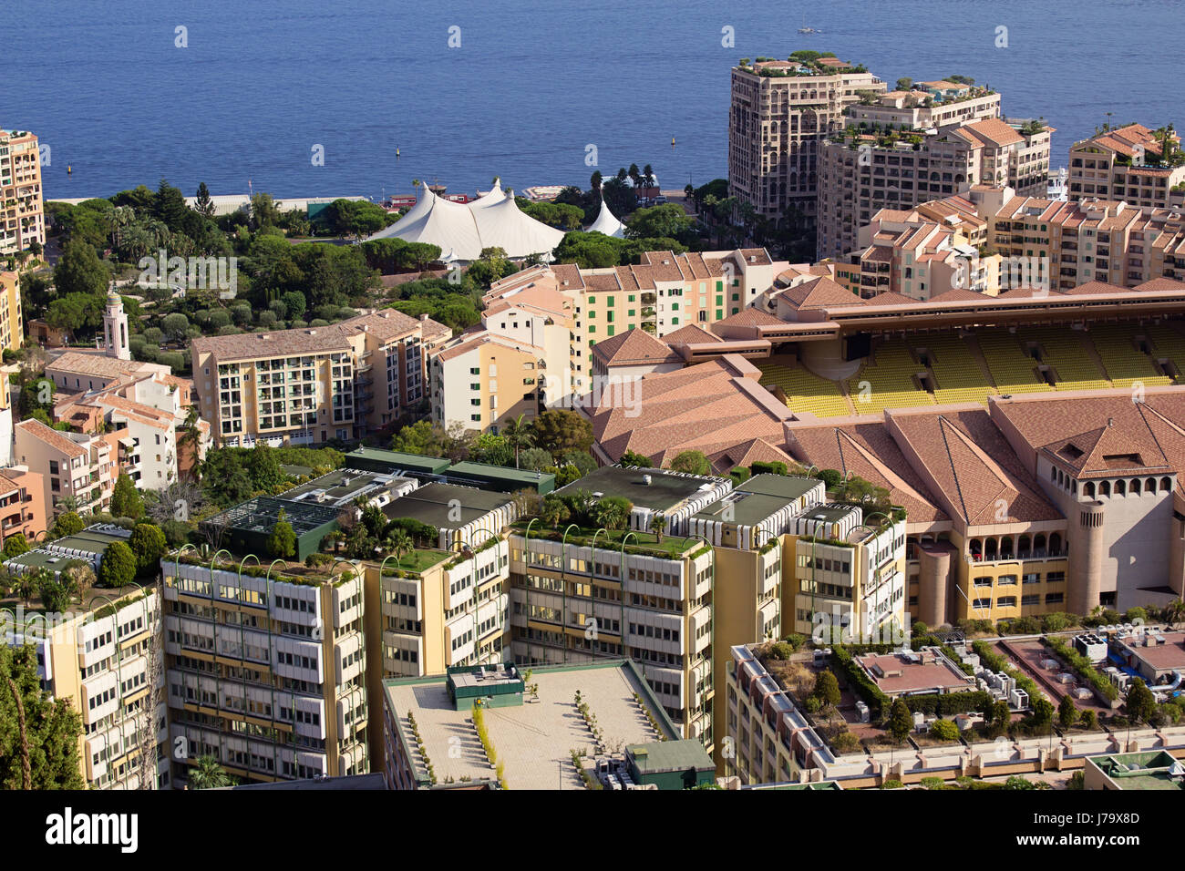 Monaco, Monte-Carlo: landscape top view of the city and old town with ...