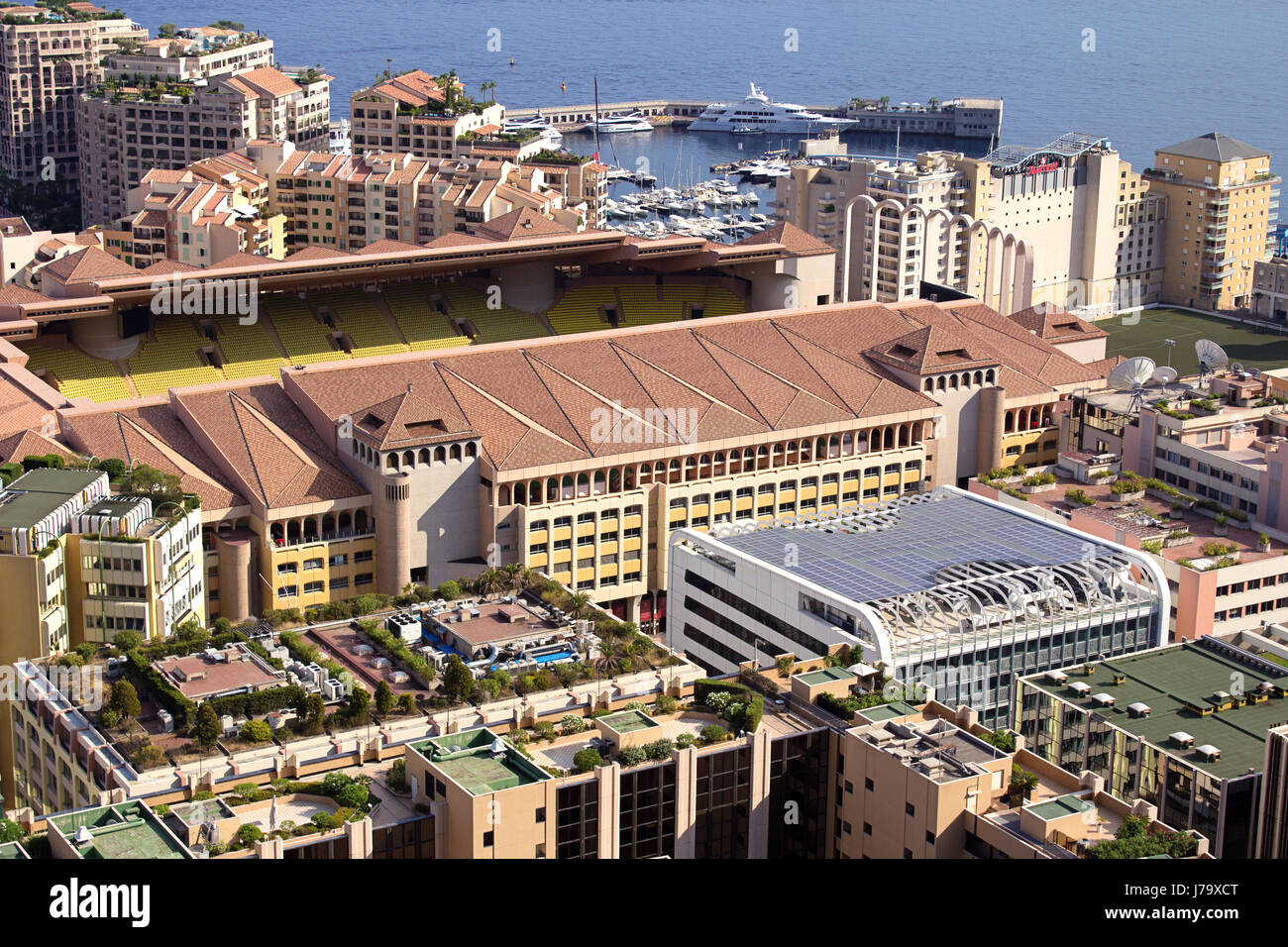 Monaco, Monte-Carlo: landscape top view of the city and old town with ...