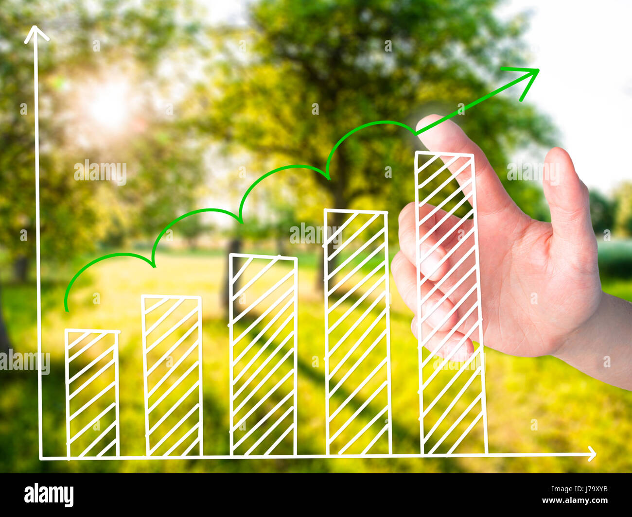 Businessman hand pressing Sales Growth Graph on virtual screen ...