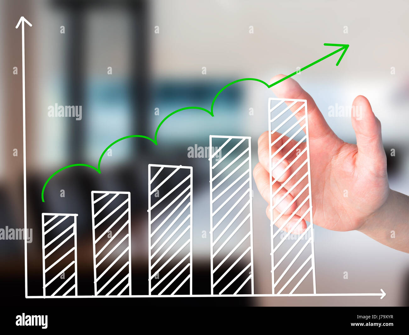 Businessman hand pressing Sales Growth Graph on virtual screen ...
