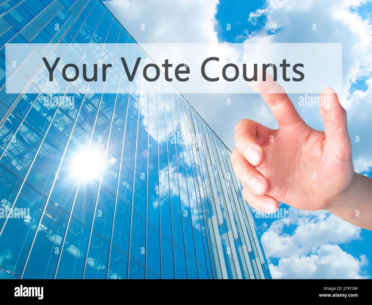Your Vote Counts - Hand pressing a button on blurred background concept ...