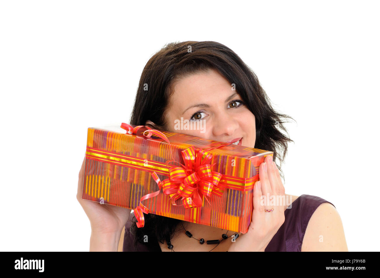 woman women holiday gift box boxes bow girl girls woman laugh laughs ...