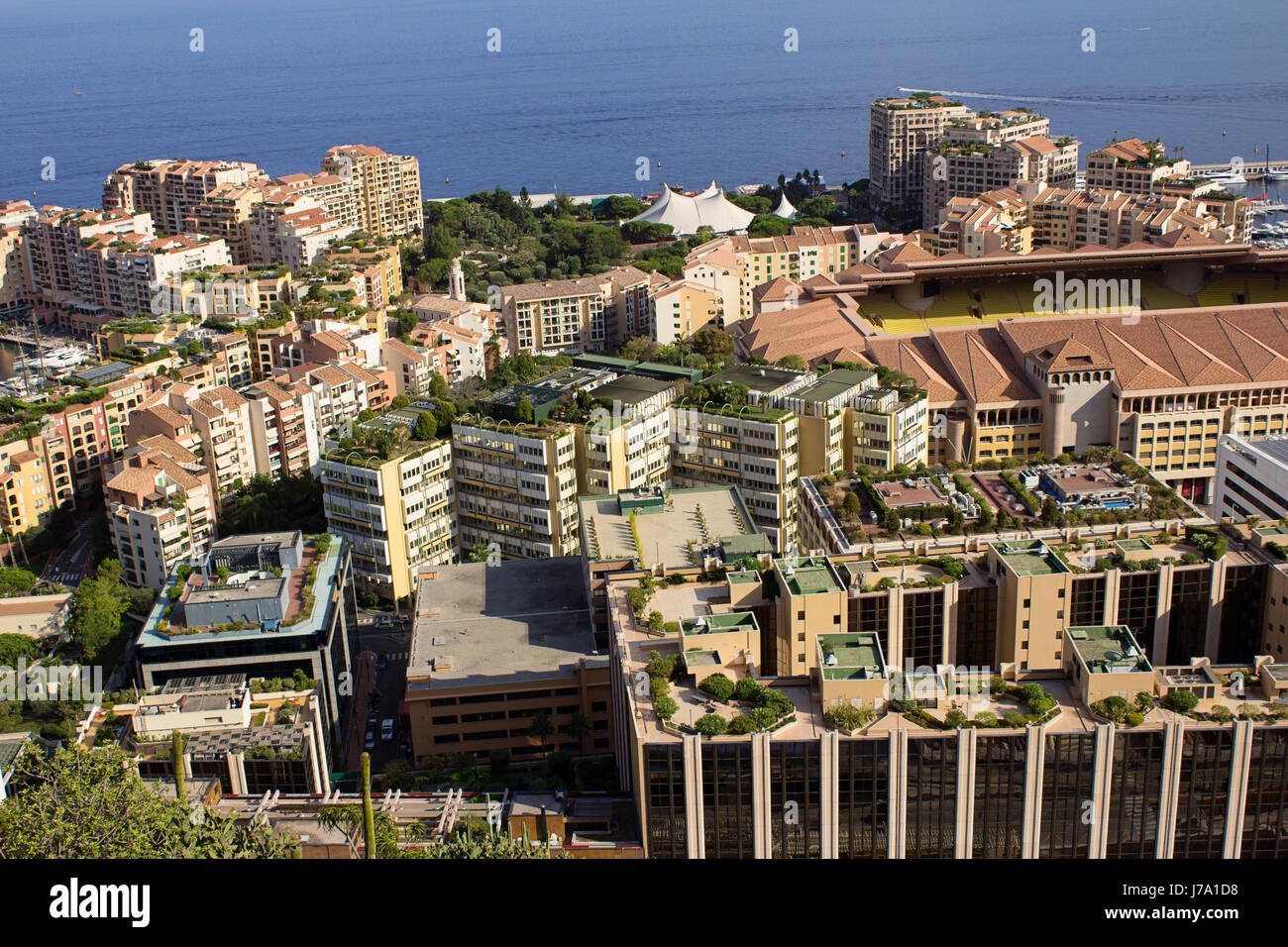 Monaco, Monte-Carlo: landscape top view of the city and old town with ...