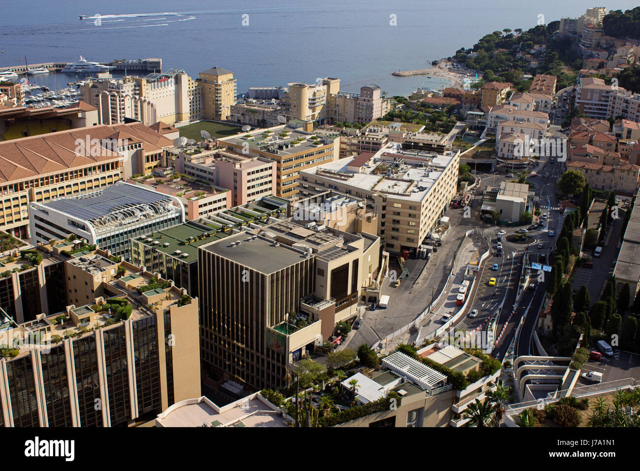 Monaco, Monte-Carlo: landscape top view of the city and old town with ...