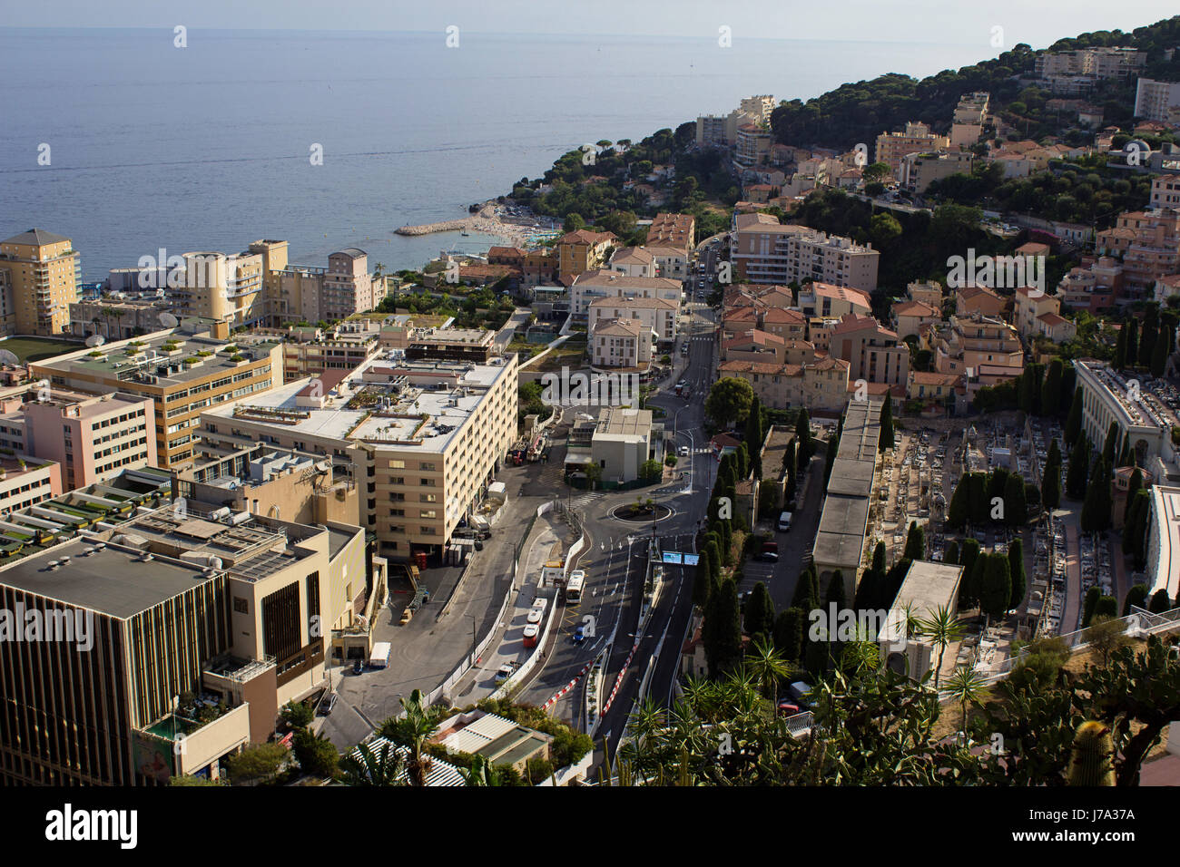 Monaco, Monte-Carlo: landscape top view of the city and old town with ...